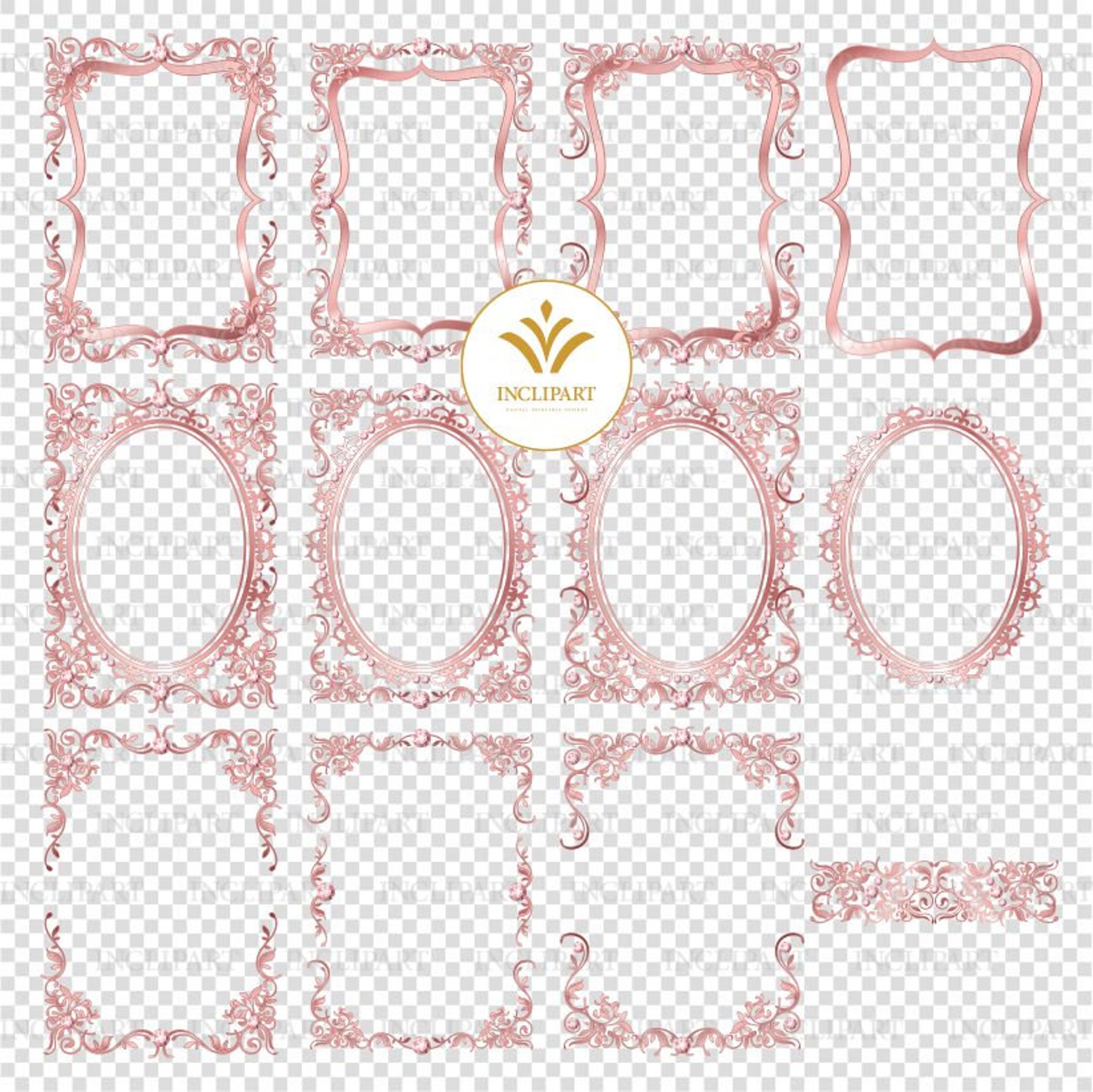 Rose Gold Frames Digital Clip Art PNG. Rose Gold and Diamond - Etsy