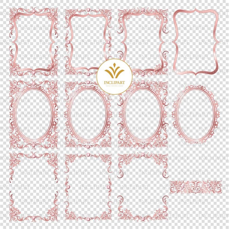 Rose Gold Frames Digital Clip Art PNG. Rose Gold and Diamond - Etsy
