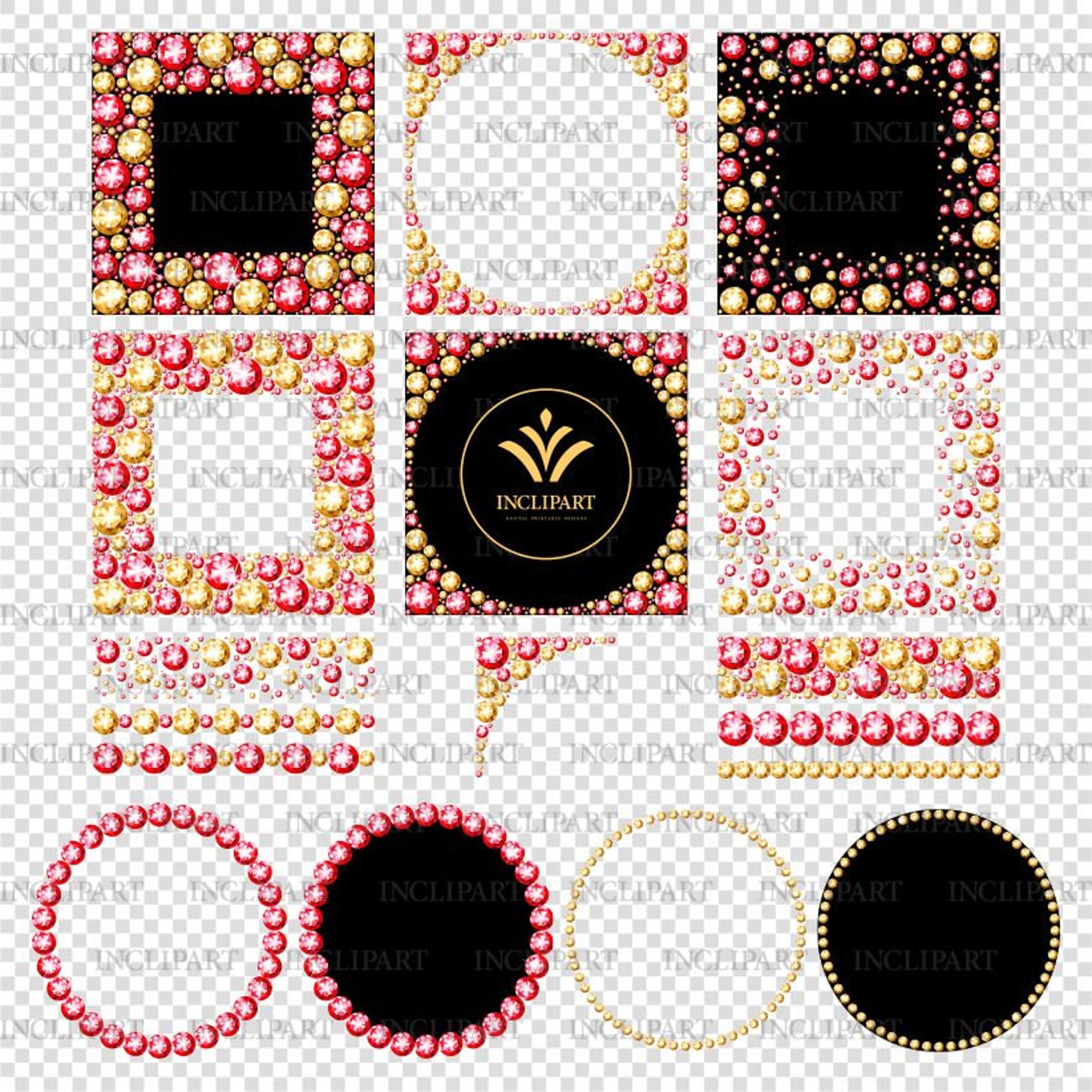 Yellow Diamonds and Ruby Frames Borders Overlay Clip Art. - Etsy