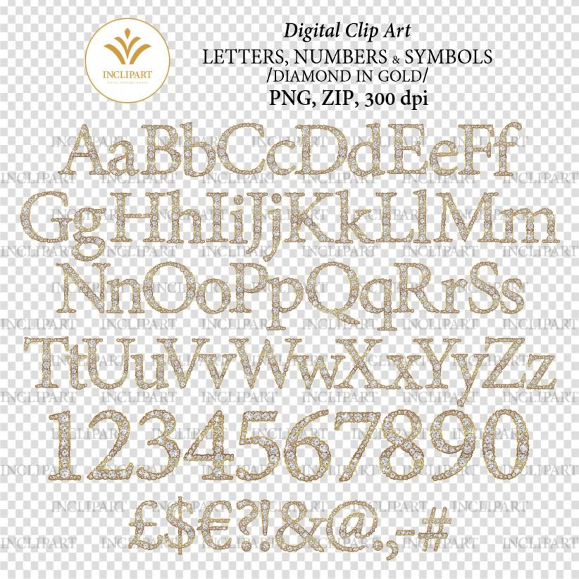 Alphabet Diamond & Gold PNG Files Digital Clip Art. Diamond - Etsy