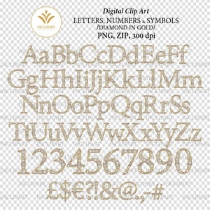 Alphabet Diamond & Gold PNG Files Digital Clip Art. Diamond Letters ...