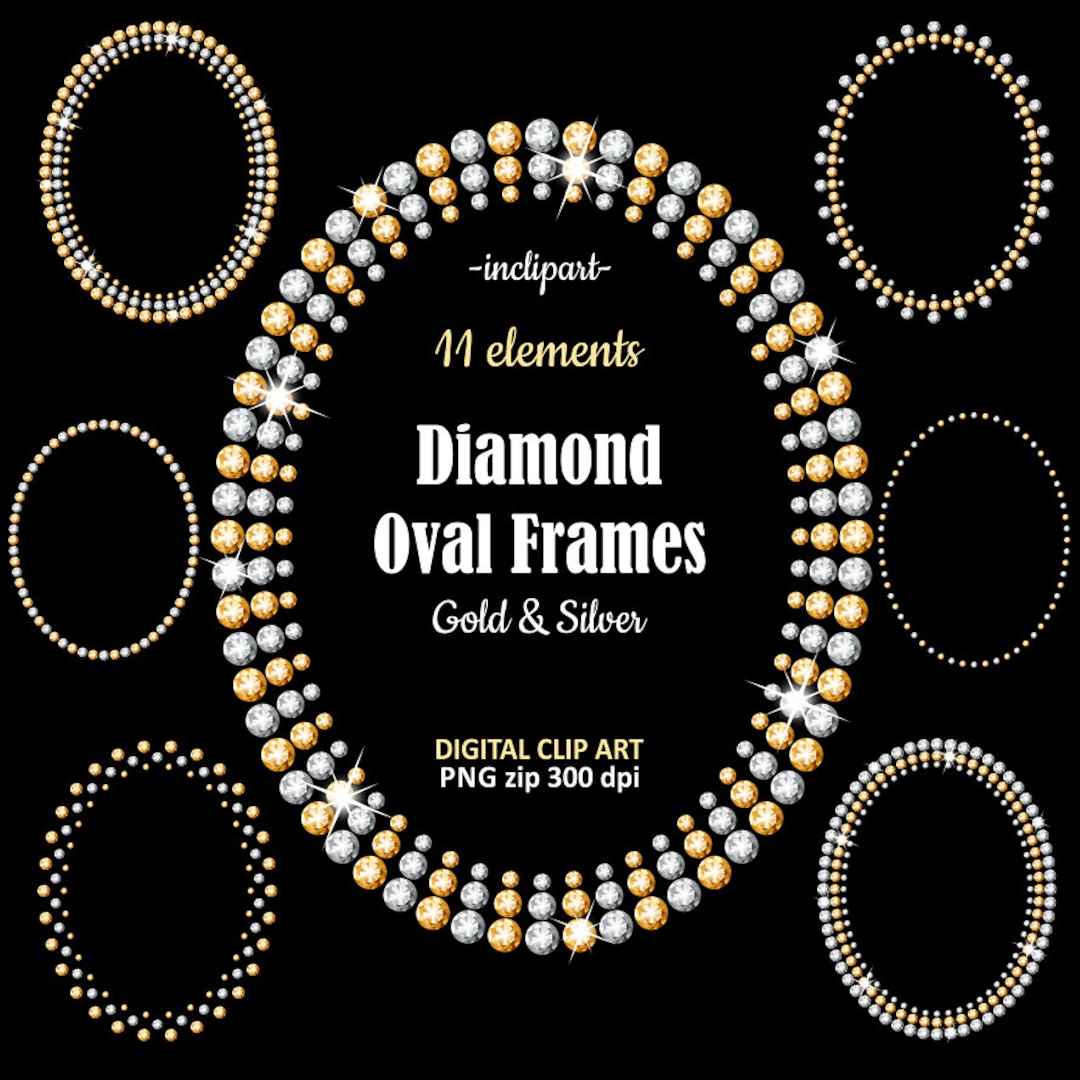 Oval Diamond Frames Clipart. Silver, Gold Gem Frames, Overlay ...