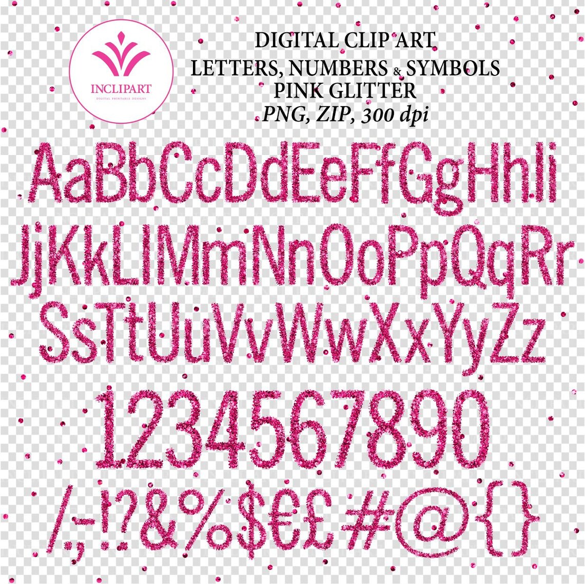 Pink Glitter Letters Numbers Symbols PNG Files Digital Clip | Etsy
