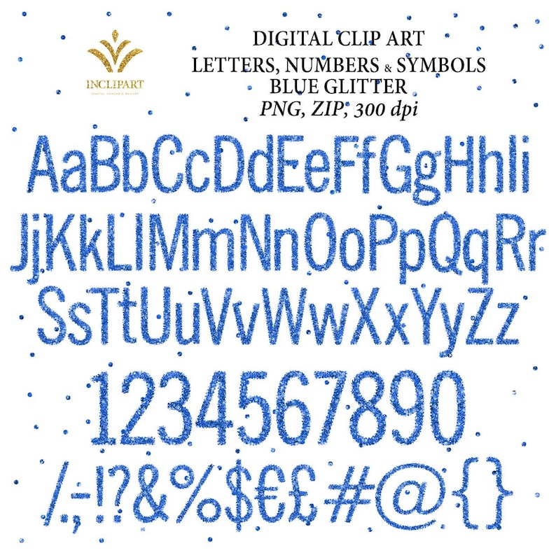 Blue Glitter Letters, Numbers, Symbols PNG Files Digital Clip Art ...