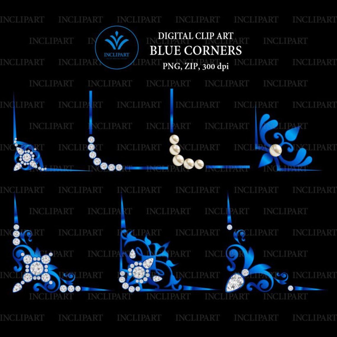 Blue Corner Page Divider PNG Digital Clipart. Set of 15 - Etsy Canada