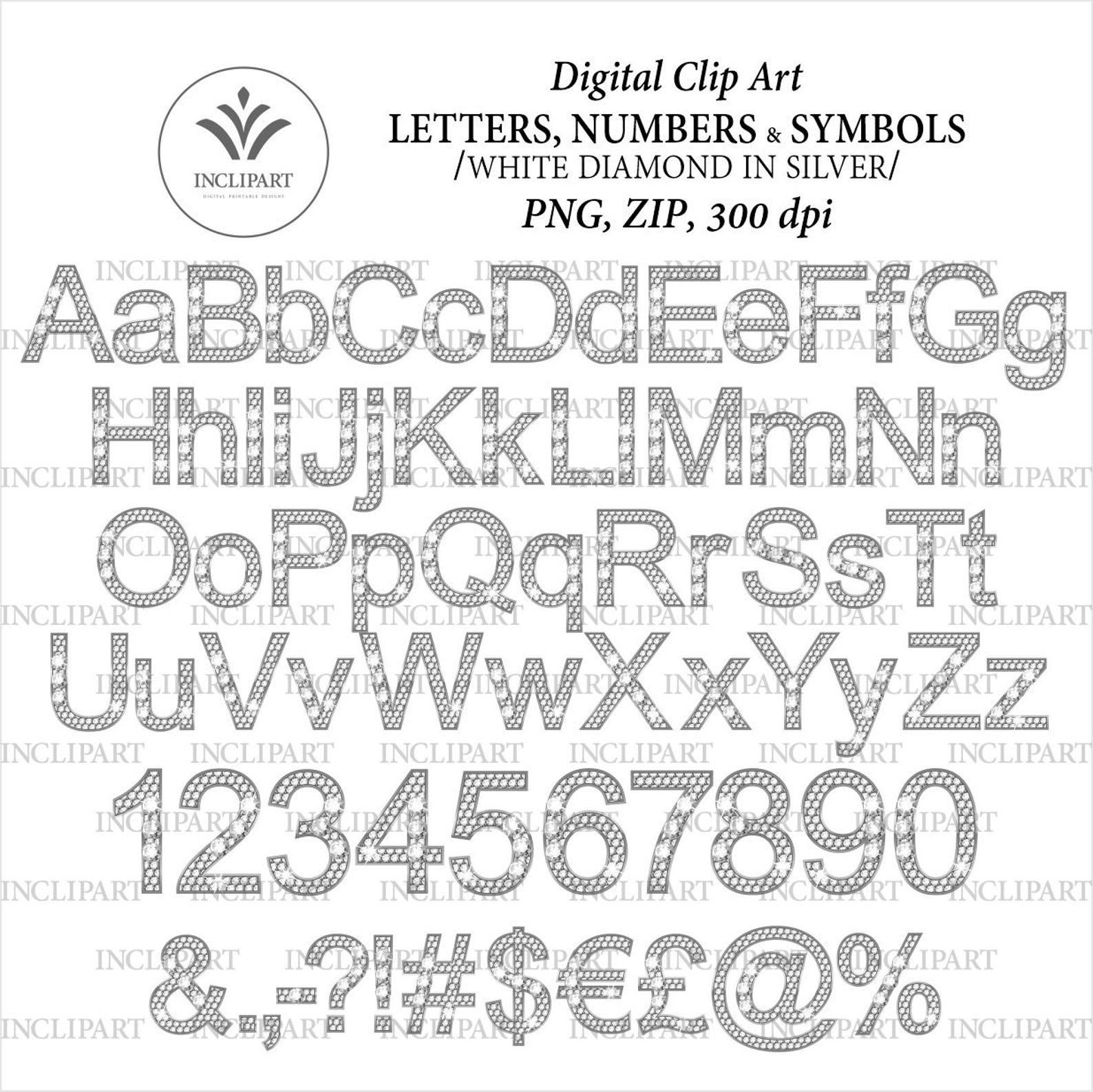Diamond in Silver Alphabet PNG Digital Clipart. Rhinestone - Etsy