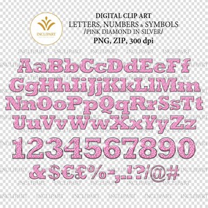 Pink Diamond in Silver Numbers, Letters Clipart, PNG File Format ...