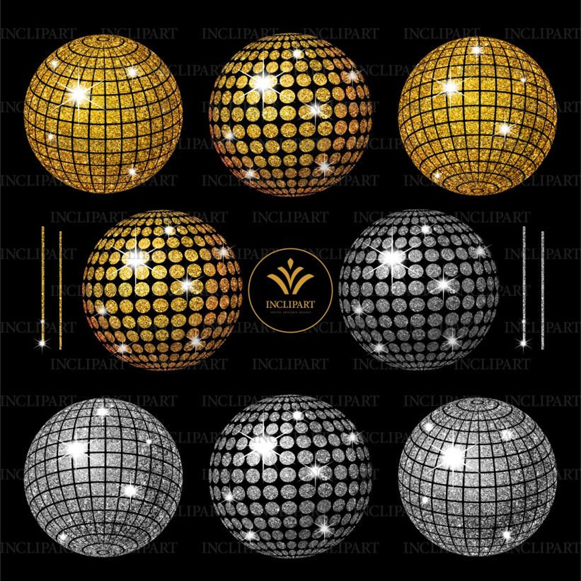 Disco Balls Clipart. Party Clipart. Disco Balls Gold and Silver Glitter ...