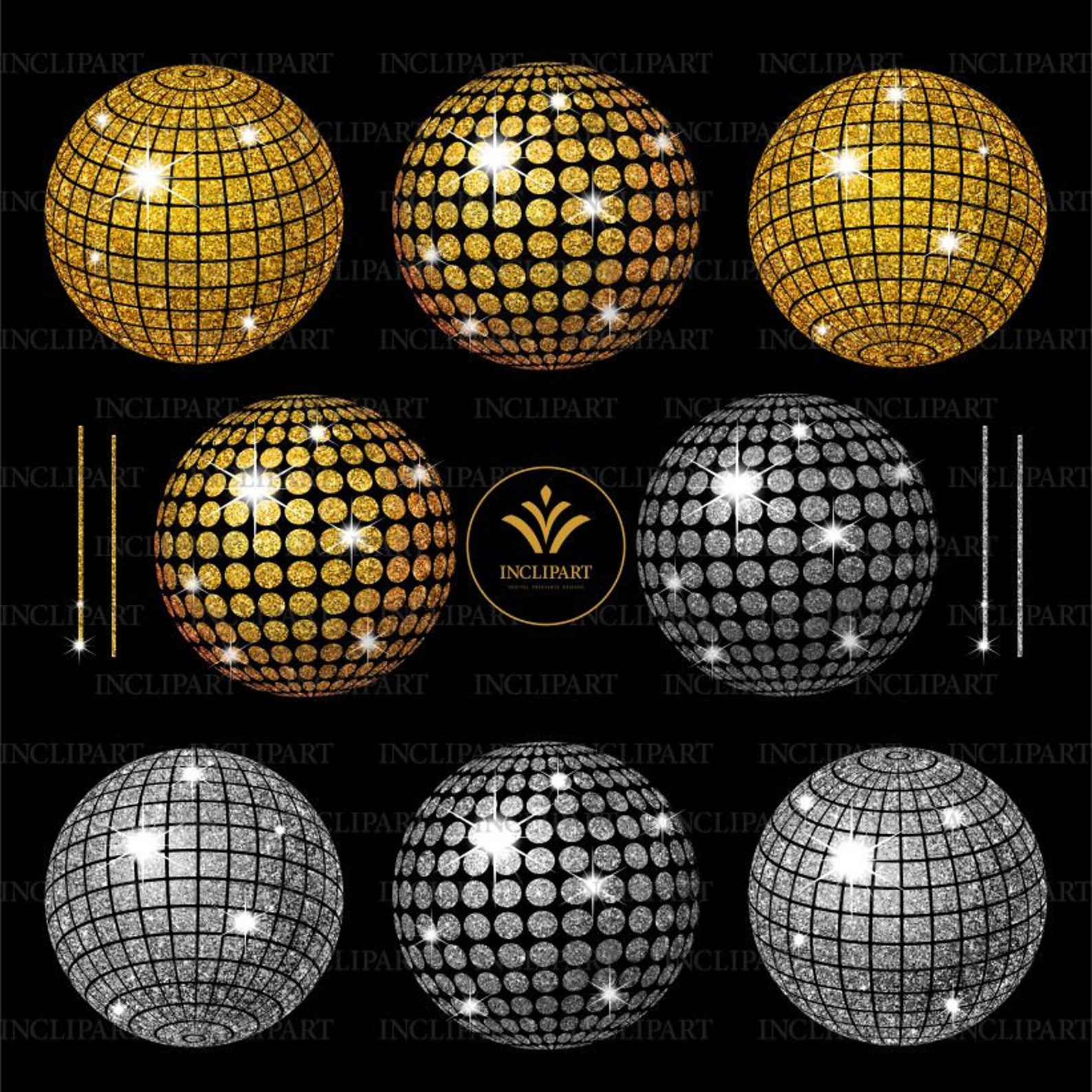 Disco balls clipart. Party clipart. Disco balls gold and | Etsy