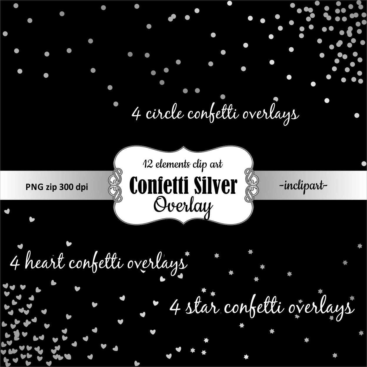 Confetti overlay clipart. Silver foil overlay clipart. Circle | Etsy