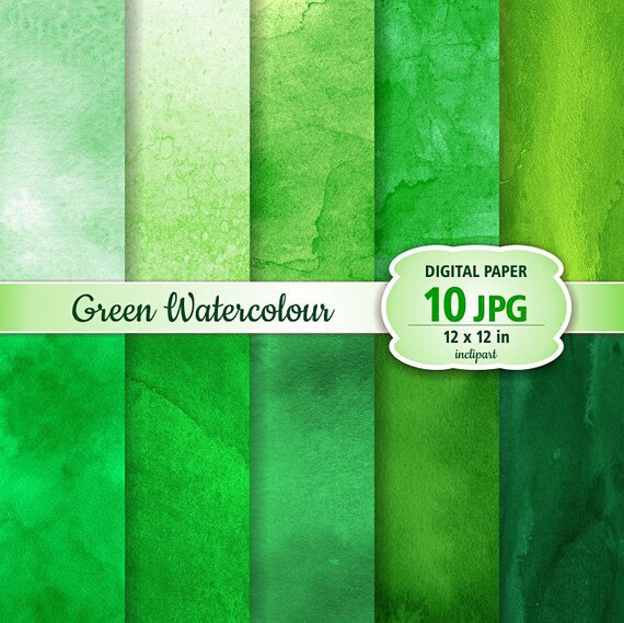 Green Watercolor Digital Paper Clip Art. Set of 10 JPG | Etsy