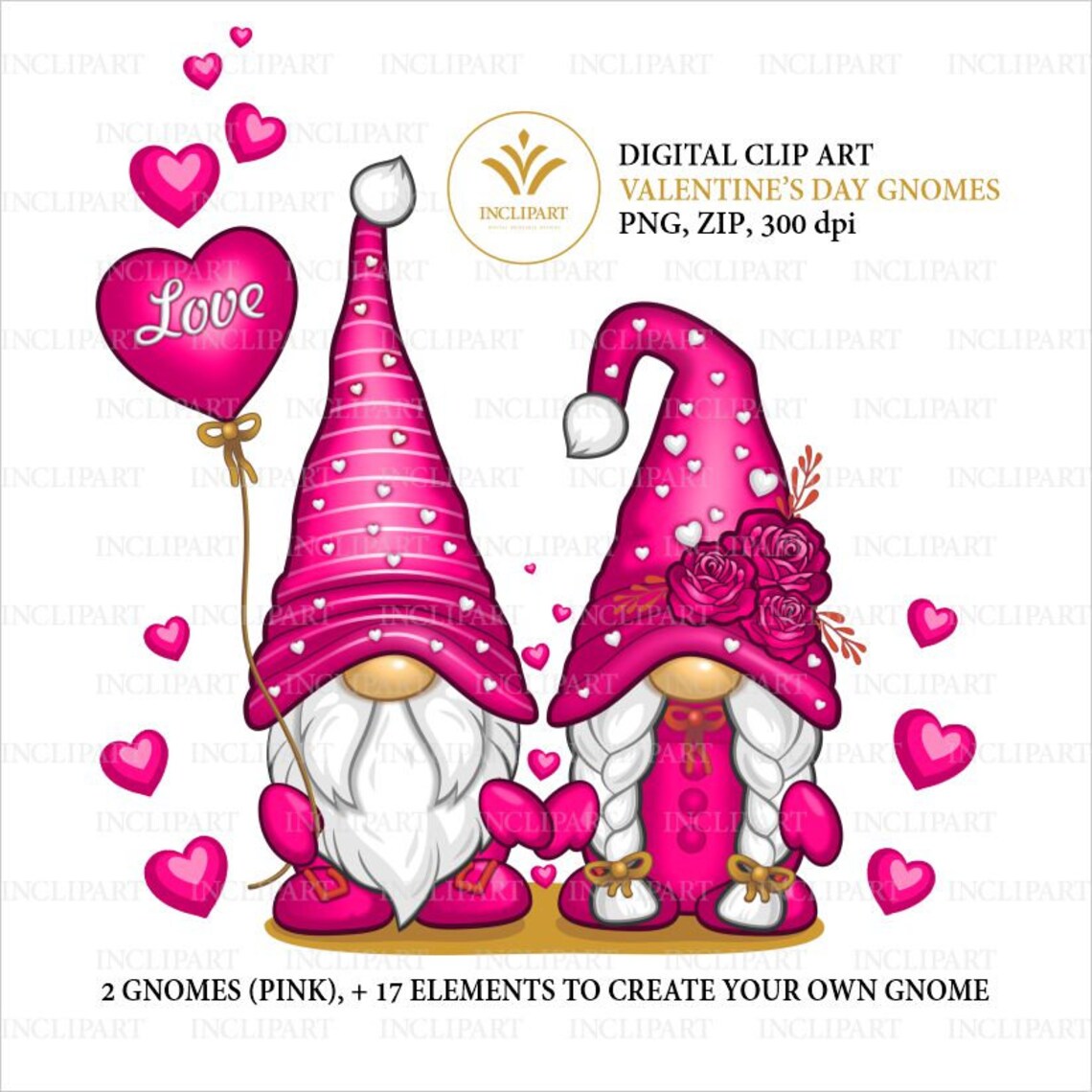 Valentine's Day Gnomes PNG Clipart. Party Clipart. Pink | Etsy
