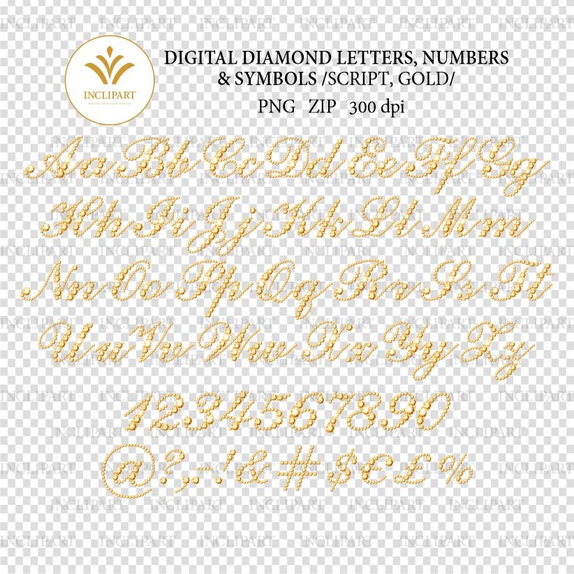 Diamond Alphabet Script Digital PNG Clip Art. Letters Numbers | Etsy