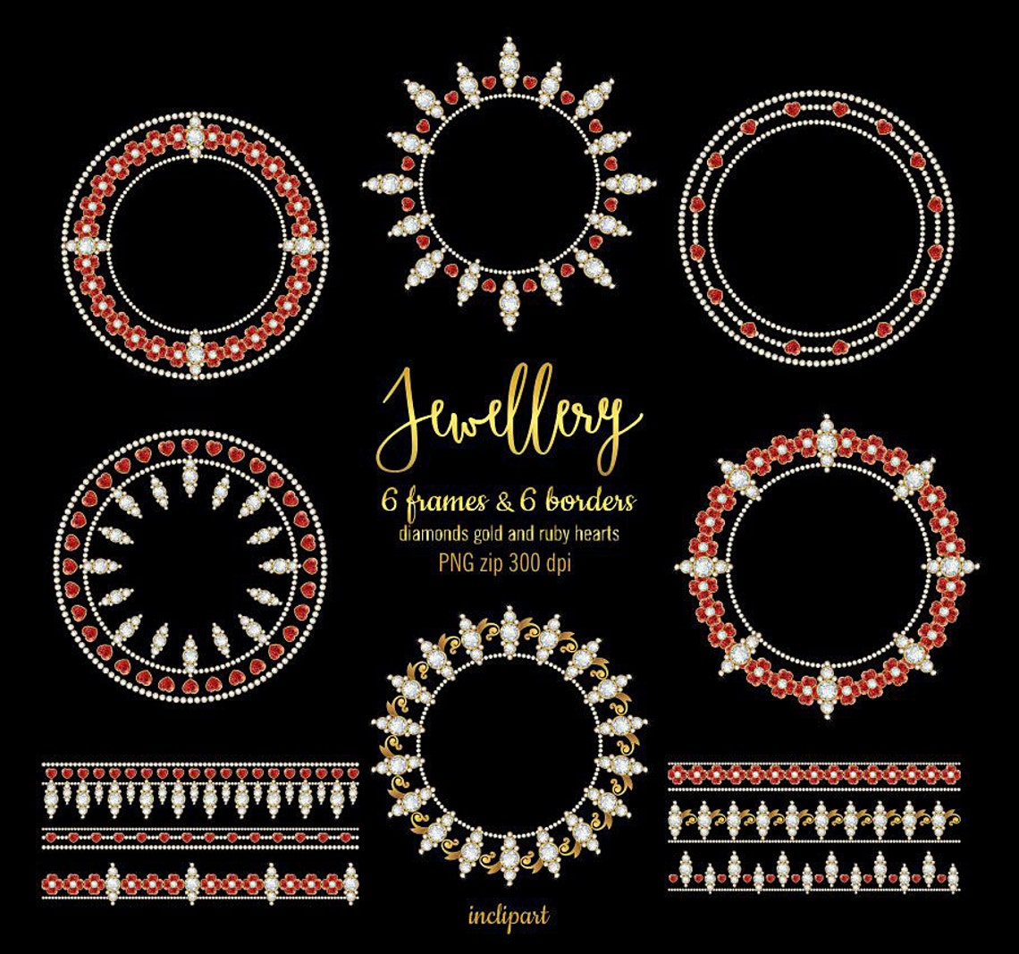 Round Diamond Gold Frames & Borders Clip Art. Jewellery Gold | Etsy