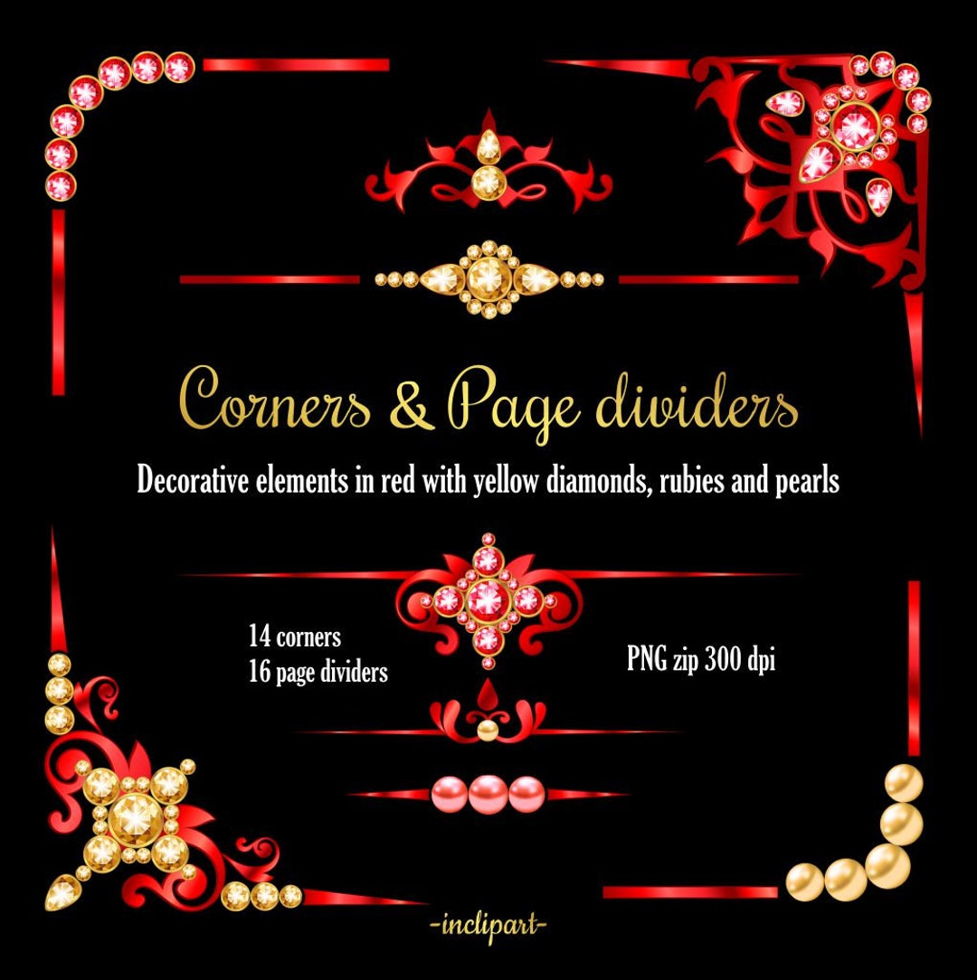 Red Corner, Page Divider Clipart. Set of 30 Various Decorative Elements ...