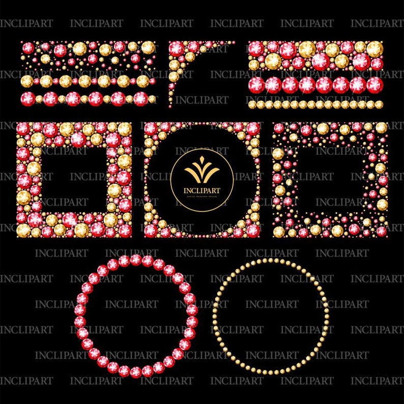 Yellow Diamonds and Ruby Frames Borders Overlay Clip Art. - Etsy