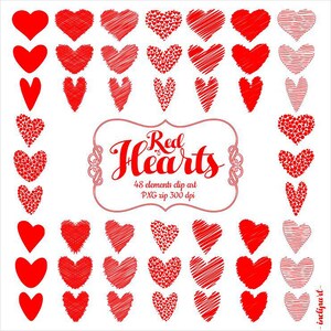Heart Clipart. Valentine's Day Clip Art. Red Hearts Scribbled, Dotty ...