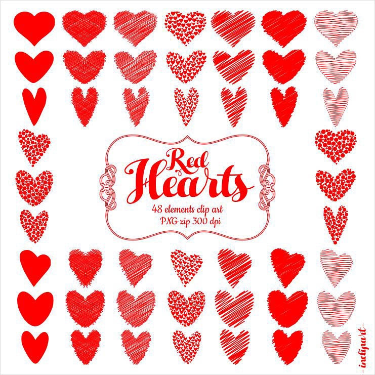 Heart Clipart. Valentine's Day Clip Art. Red Hearts - Etsy