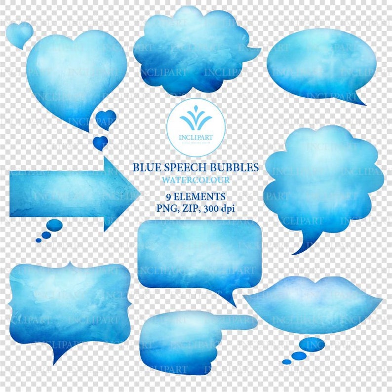 Watercolor Speech Bubbles Clip Art. Set of 9 Various Hand - Etsy UK