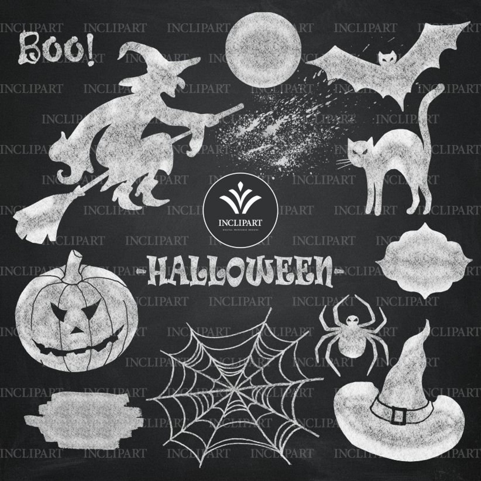 Halloween Chalkboard Clip Art. Hand Drawn Chalkboard Halloween - Etsy