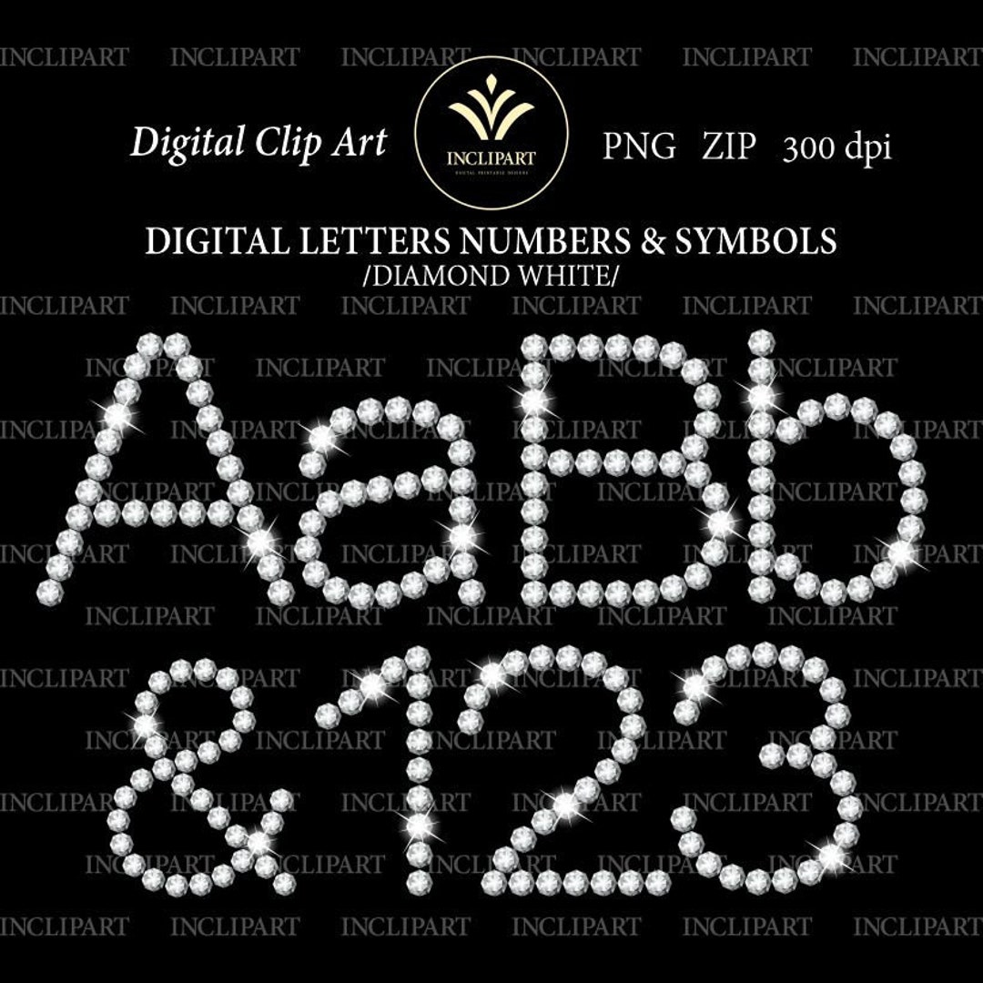Thin Diamond Letters, Numbers Clipart PNG. Digital Download. White ...