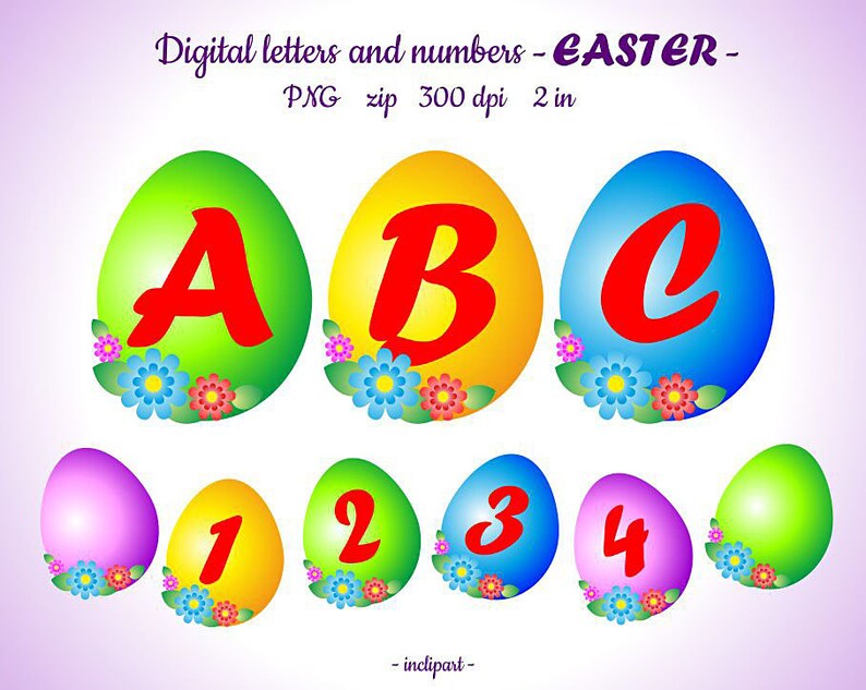 Easter clipart. Eggs letters and numbers clipart & 4 Easter | Etsy