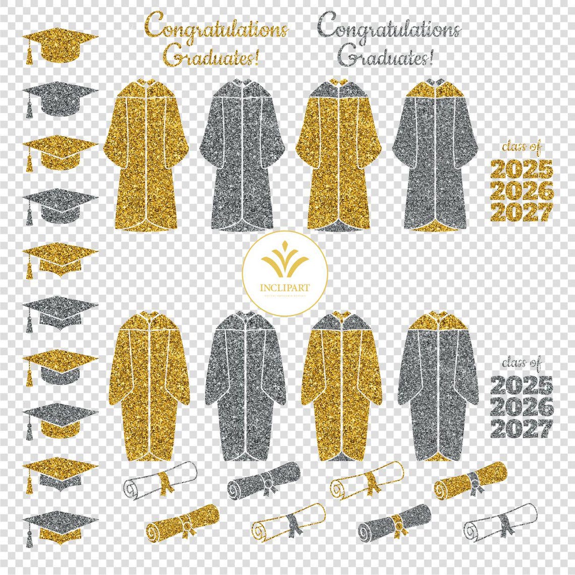 Graduation Clip Art. Cap, Gown, Scroll Year Clipart. Congratulations ...