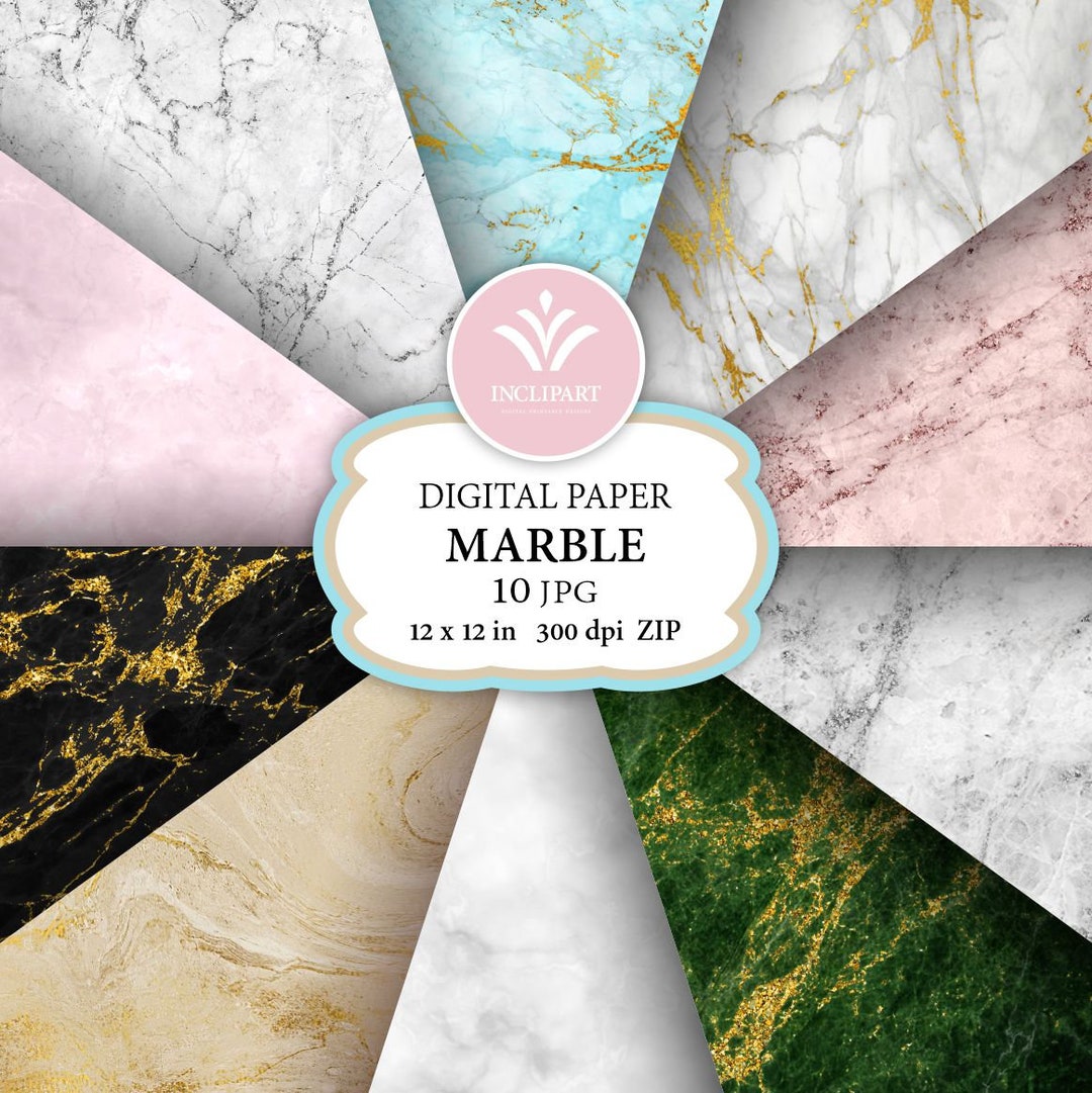 Marble Digital Paper. Set of 10 JPG Marble, Stone Backgrounds With Gold ...