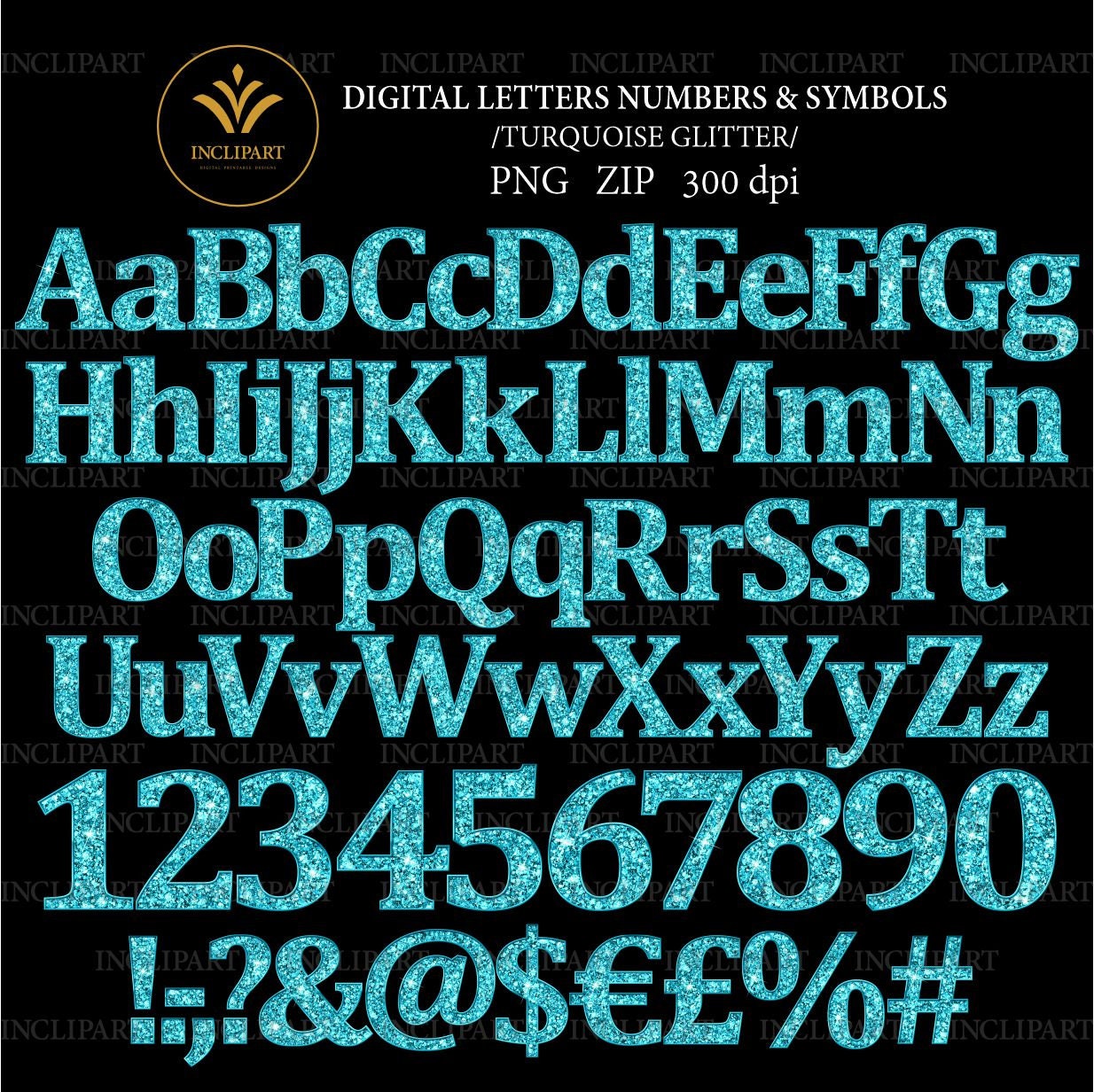 Turquoise Glitter Alphabet Digital Clipart PNG File Format. Letters ...
