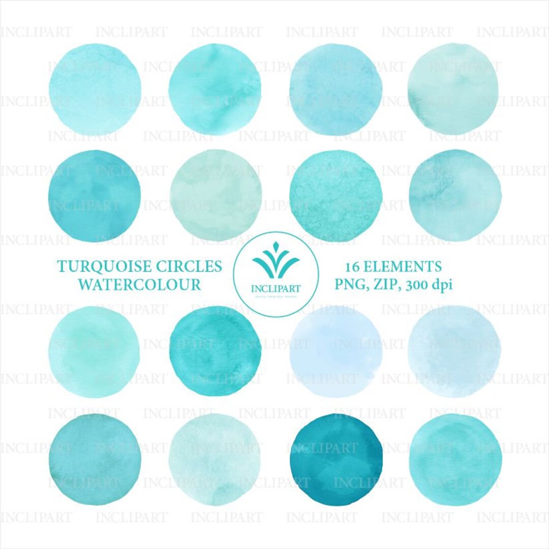 Watercolour Circles Digital Clipart. Turquoise Hand Painted Watercolor ...