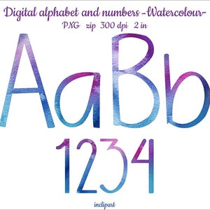 Watercolour Alphabet Numbers Digital Clipart. Letters Numbers Symbols ...