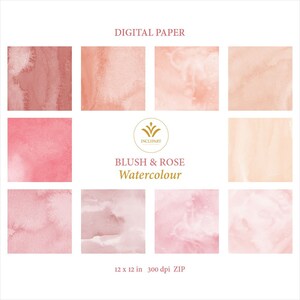 Buy Blush & Rose Watercolour Digital Paper Clip Art. Set of 10 JPG ...