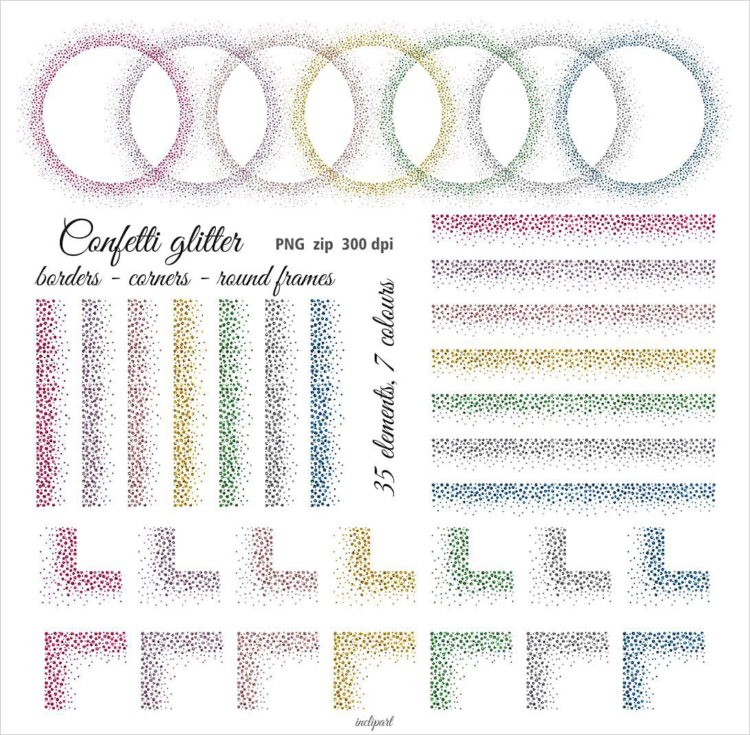 Confetti Glitter Borders Corners Round Frames Clipart. - Etsy