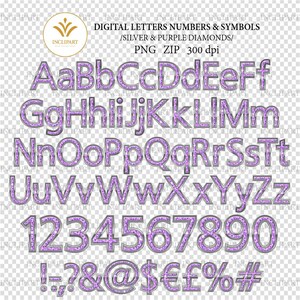 Silver and Purple Diamond Alphabet Digital Clip Art in PNG File Format ...