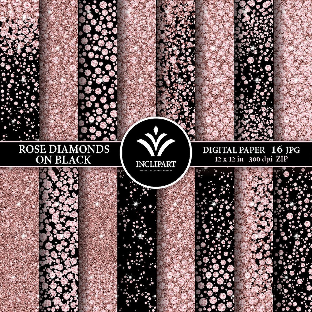 Diamond Digital Paper Clipart. Rose Gold Diamond, Rhinestone, Gem ...