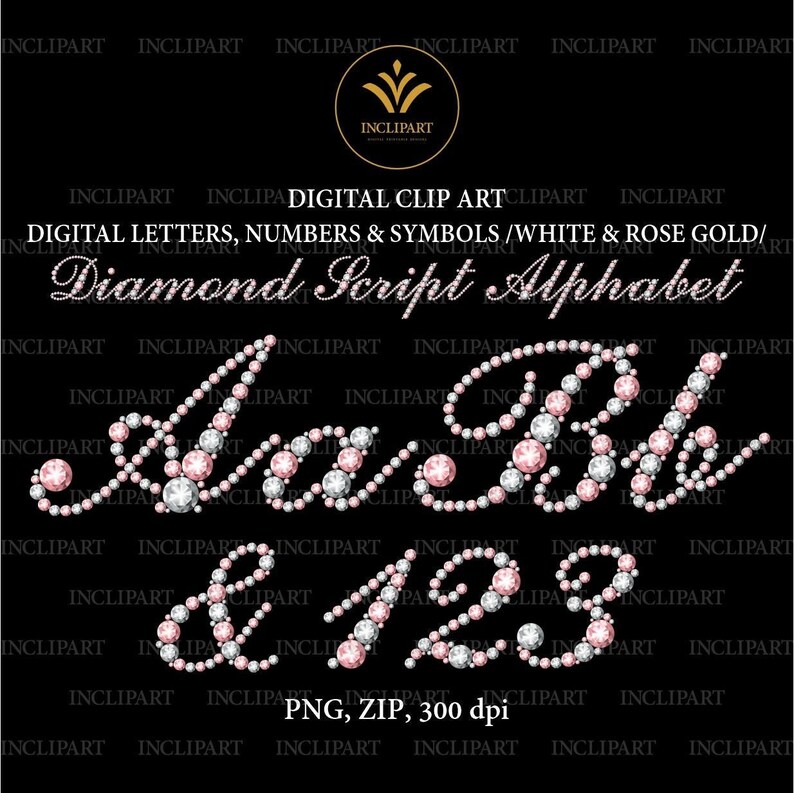Diamond Alphabet Script Digital PNG Clip Art. Letters Numbers - Etsy