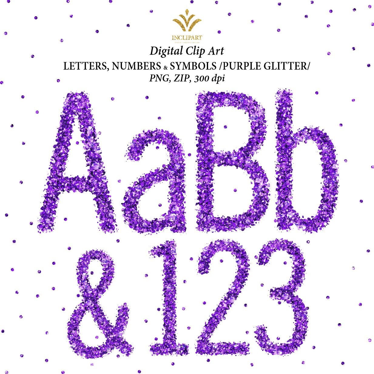 Purple Glitter Letters, Numbers, Symbols PNG Files Digital Clip Art ...