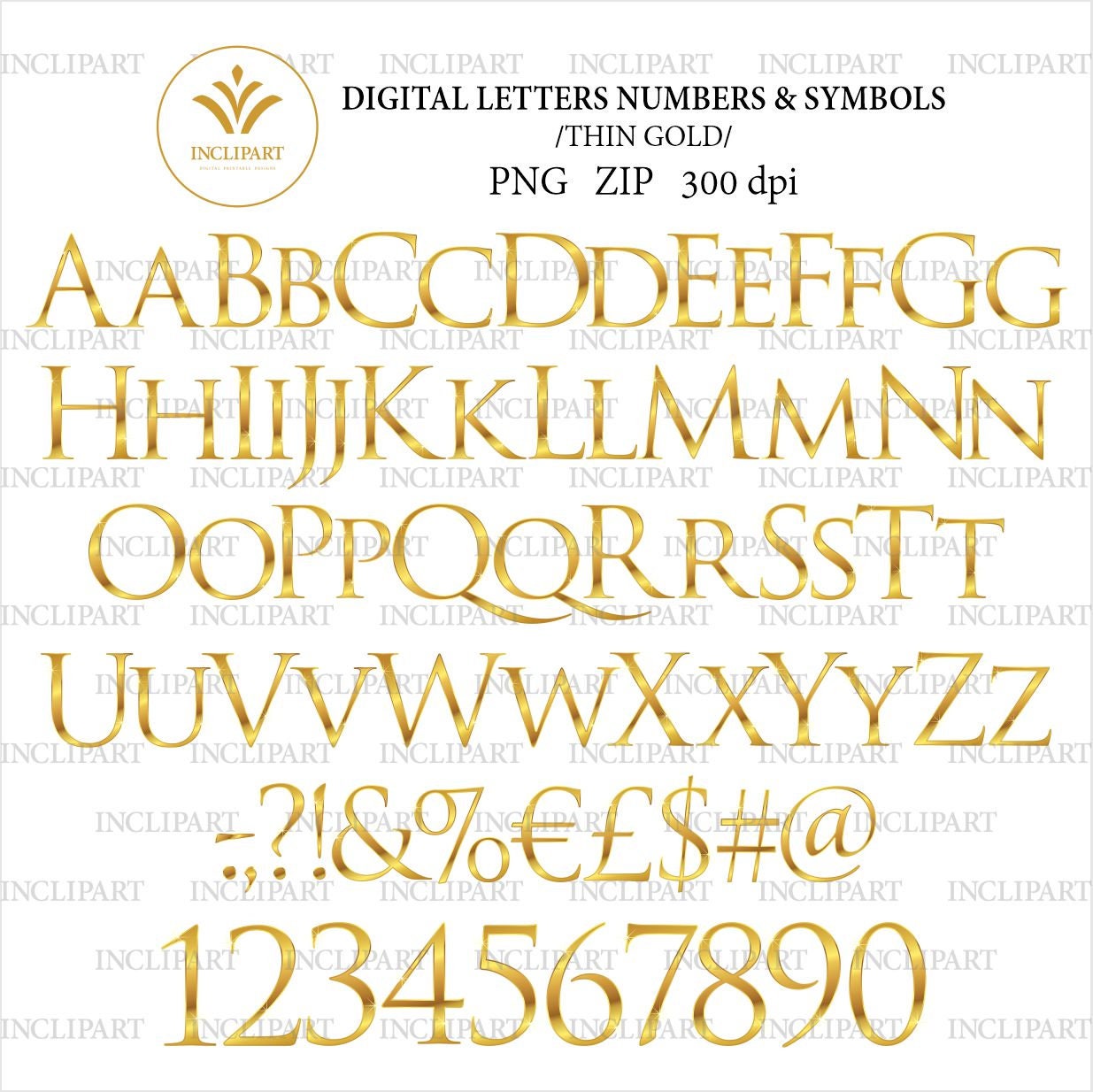 Gold letters numbers symbols PNG clipart. Metallic gold | Etsy