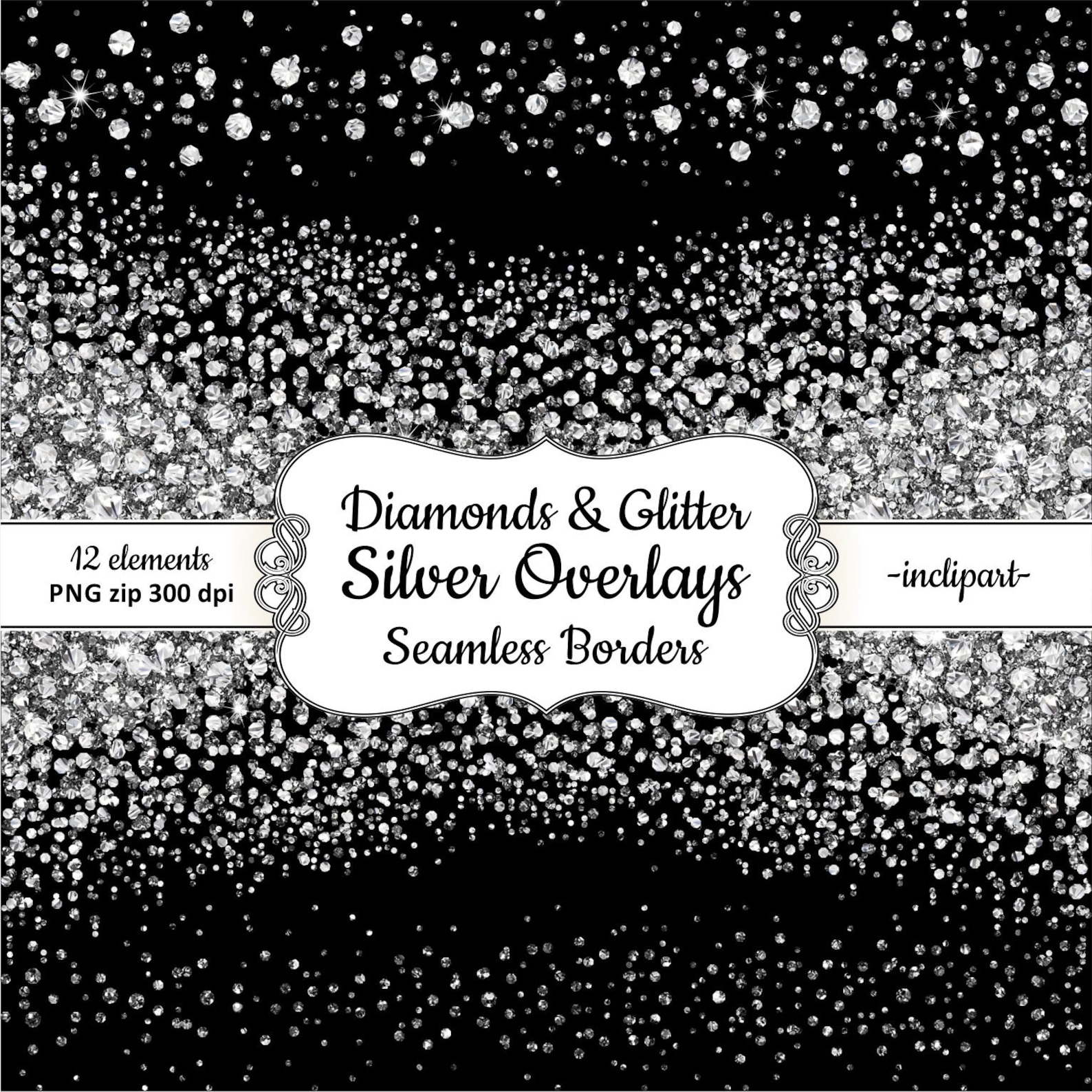 Silver Diamond Clipart. Seamless Side Border Diamond & Glitter Clipart ...