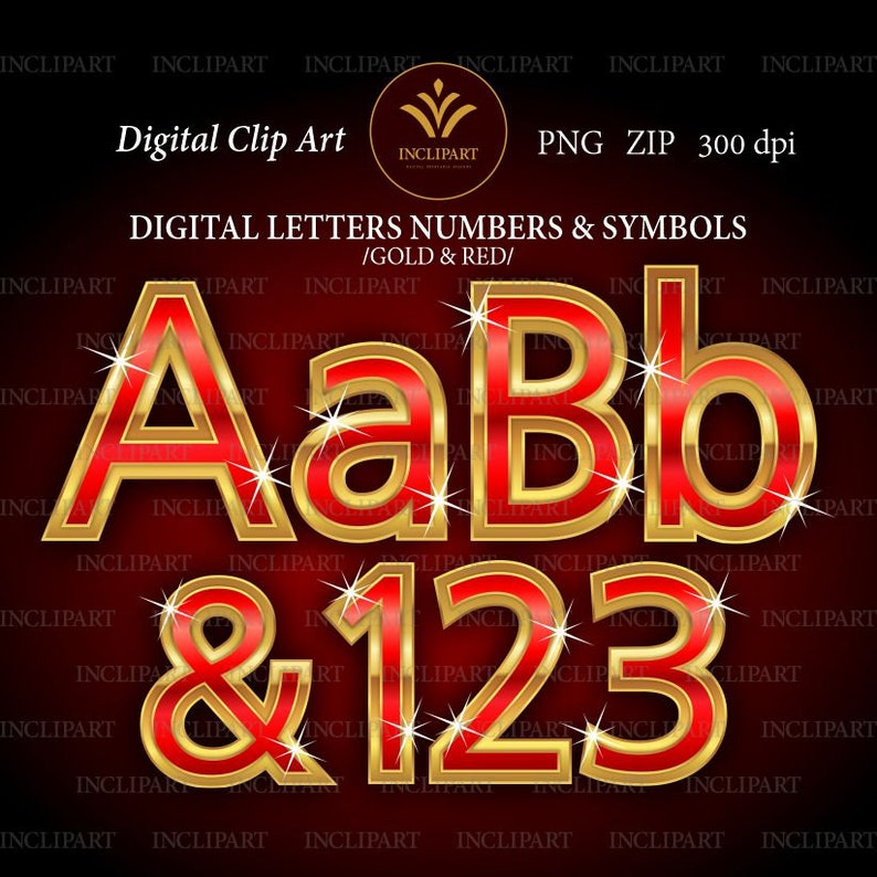 Gold and Red Alphabet Digital Clip Art in PNG File Format. - Etsy