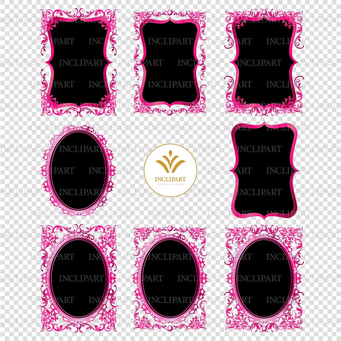 Pink Frames Digital Clip Art PNG File Format. Pink and Diamond - Etsy UK
