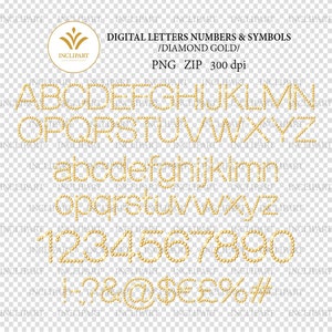 Gold Diamond Letters, Numbers, Symbols Clipart. Yellow Diamond, Rhinestone, Cristal, Gemstone ...