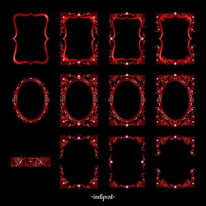 Red Metallic Frames Digital Clip Art. Red and Ruby Frames, Border ...