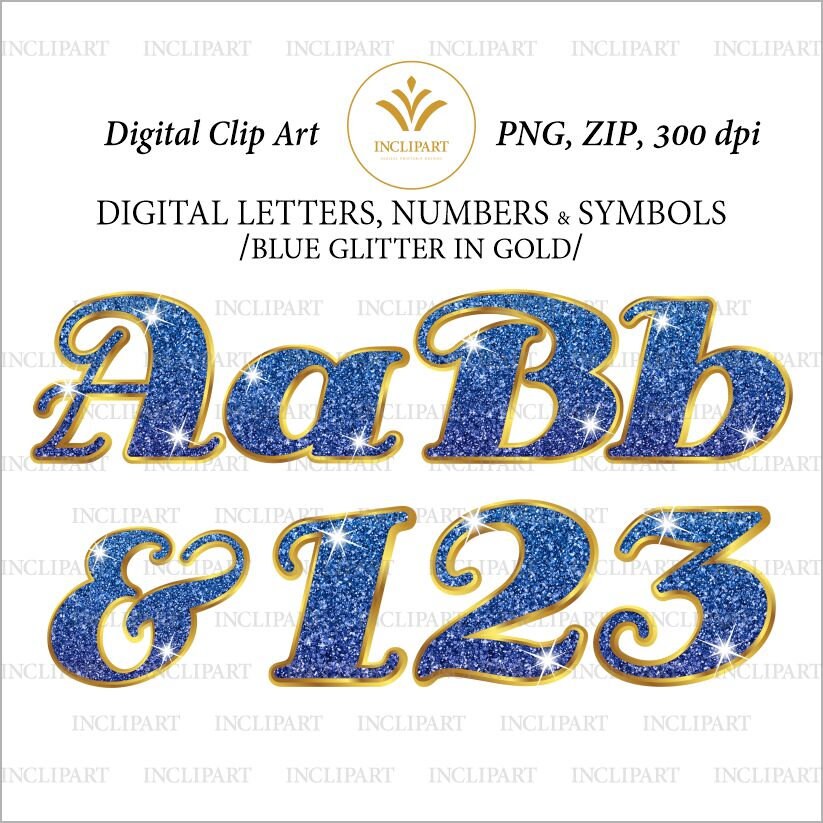 Blue Glitter Alphabet Digital Clipart. Letters and Numbers PNG - Etsy UK
