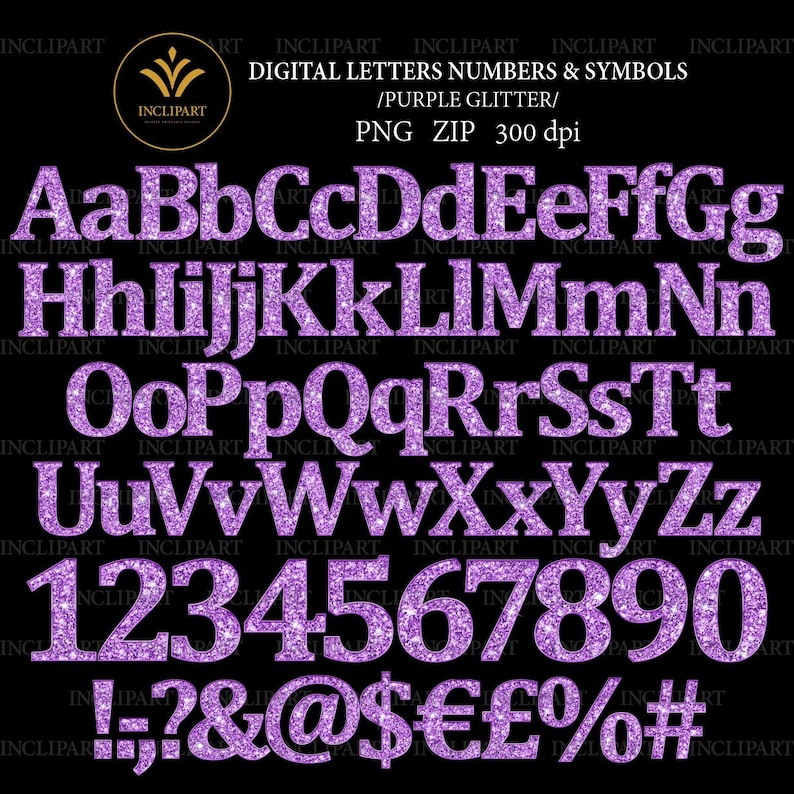 Purple Glitter Alphabet Digital Clipart PNG File Format. - Etsy