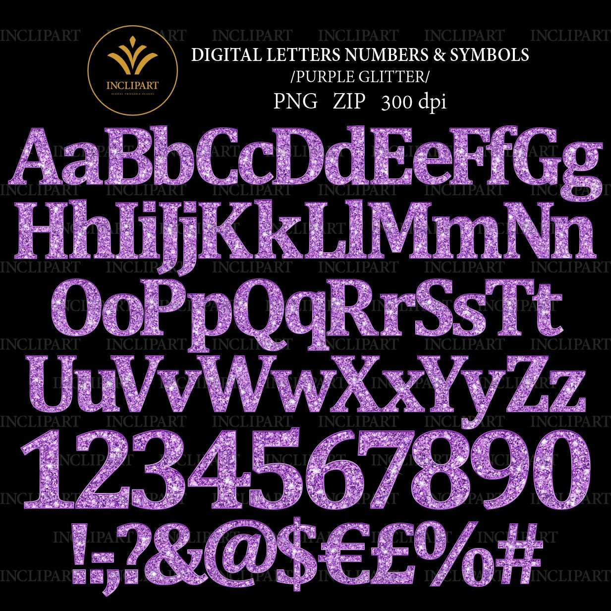 Purple Glitter Alphabet Digital Clipart PNG File Format. Letters ...