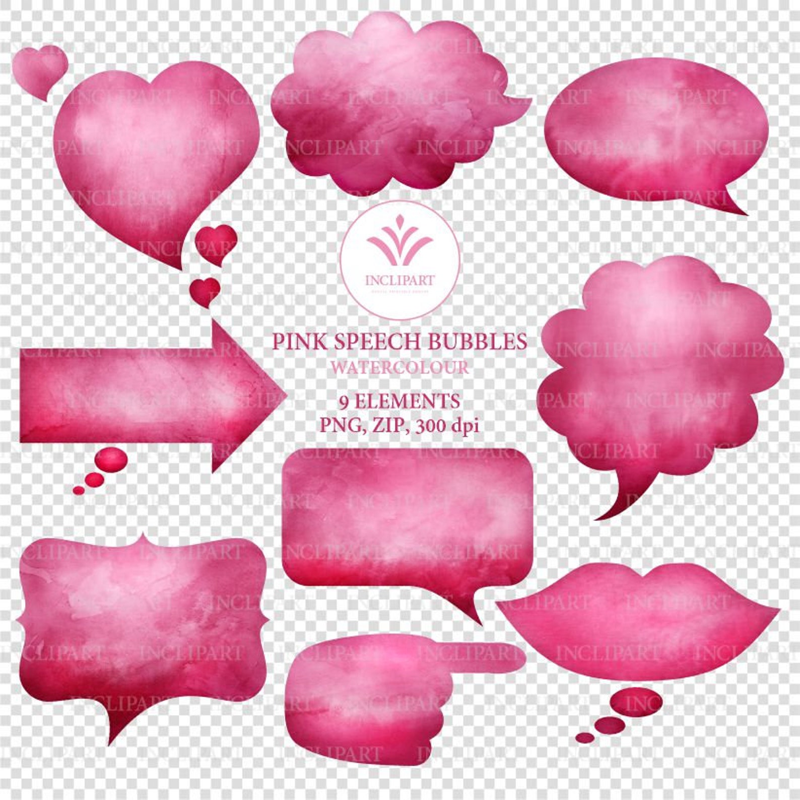 Speech Bubbles Clip Art. Set of 9 Various Hand Painted - Etsy UK