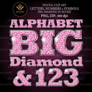 Pink Diamond in Silver Numbers, Letters Clipart, PNG File Format ...