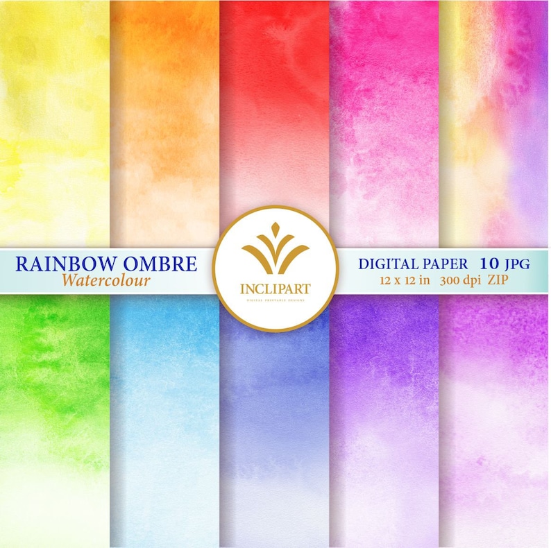 Ombre Rainbow Colour Watercolour Digital Paper Clip Art. Set | Etsy