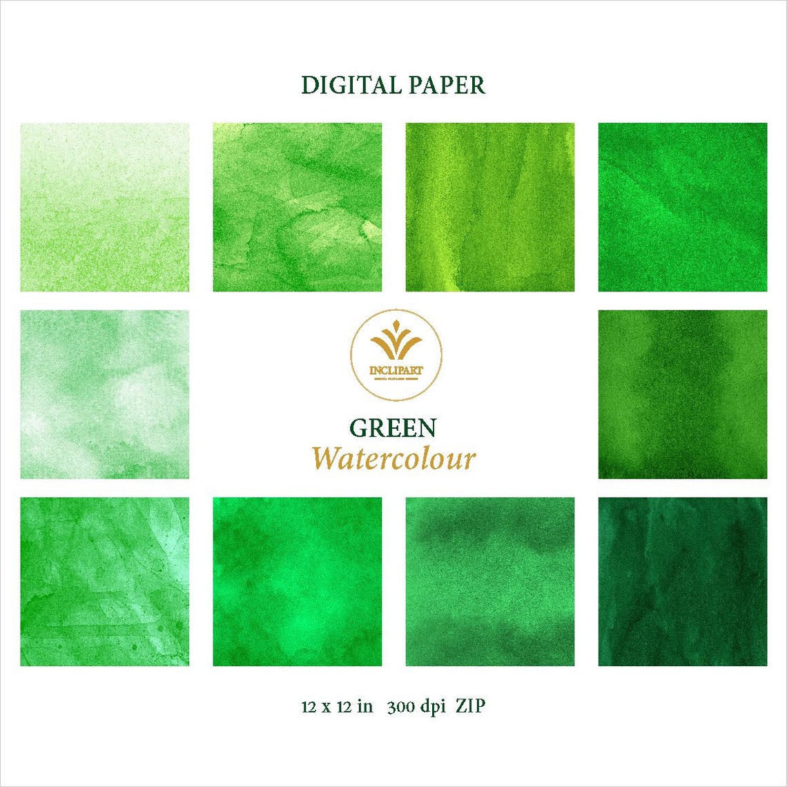 Green Watercolor Digital Paper Clip Art. Set of 10 JPG | Etsy